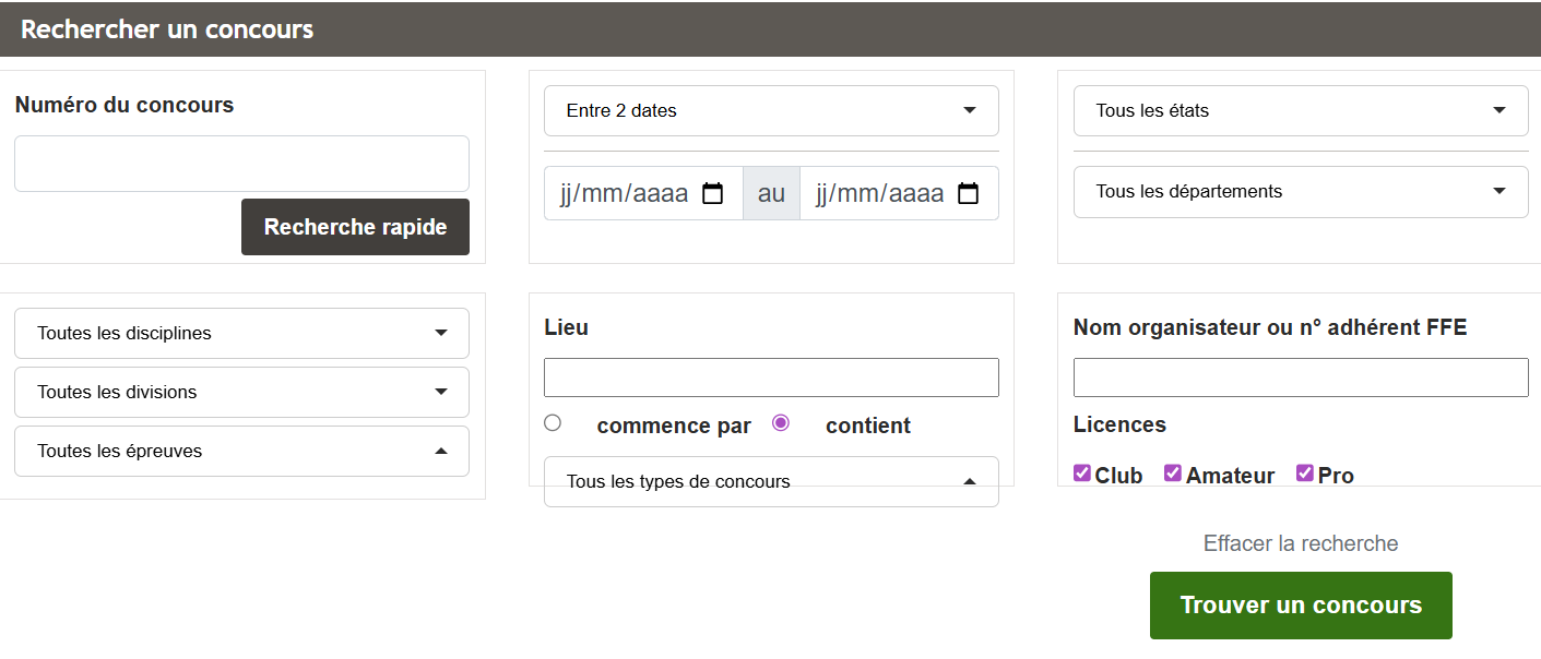 FFE Compet : Chercher Concours, S'engager & Gérer Licences